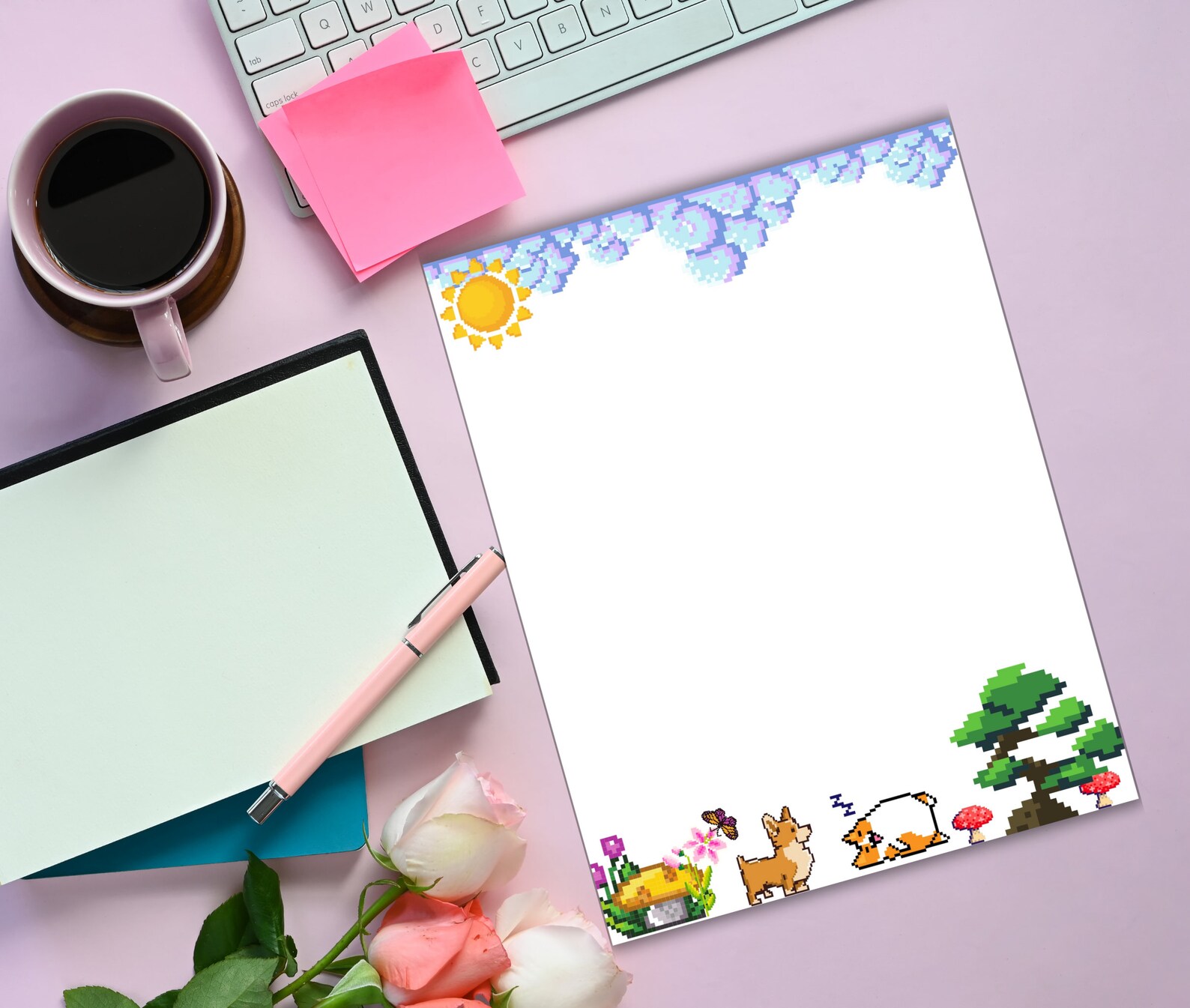 Pixel Style Printable Stationery-cute Animal Stationery-stationary Set ...