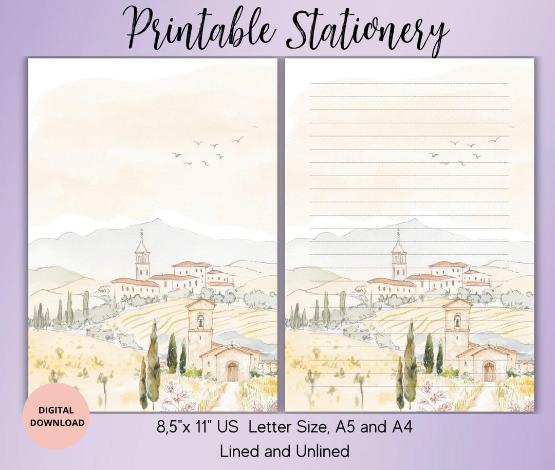 Tuscany Italy Printable Stationary-italy Writing Paper A4/A5/US Letter ...