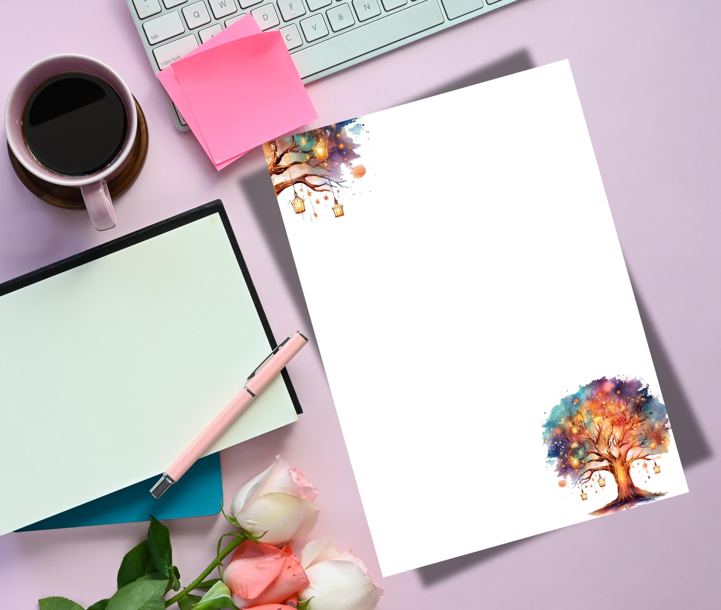 Autumn Tree Printable Stationary-watercolor Tree Digital Letter-tree ...