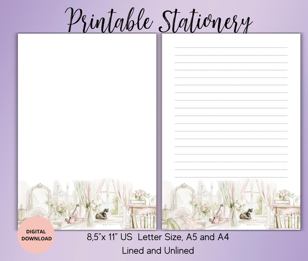 Watercolor Girls Room Printable Stationery-romantic Writing Paper Lined ...