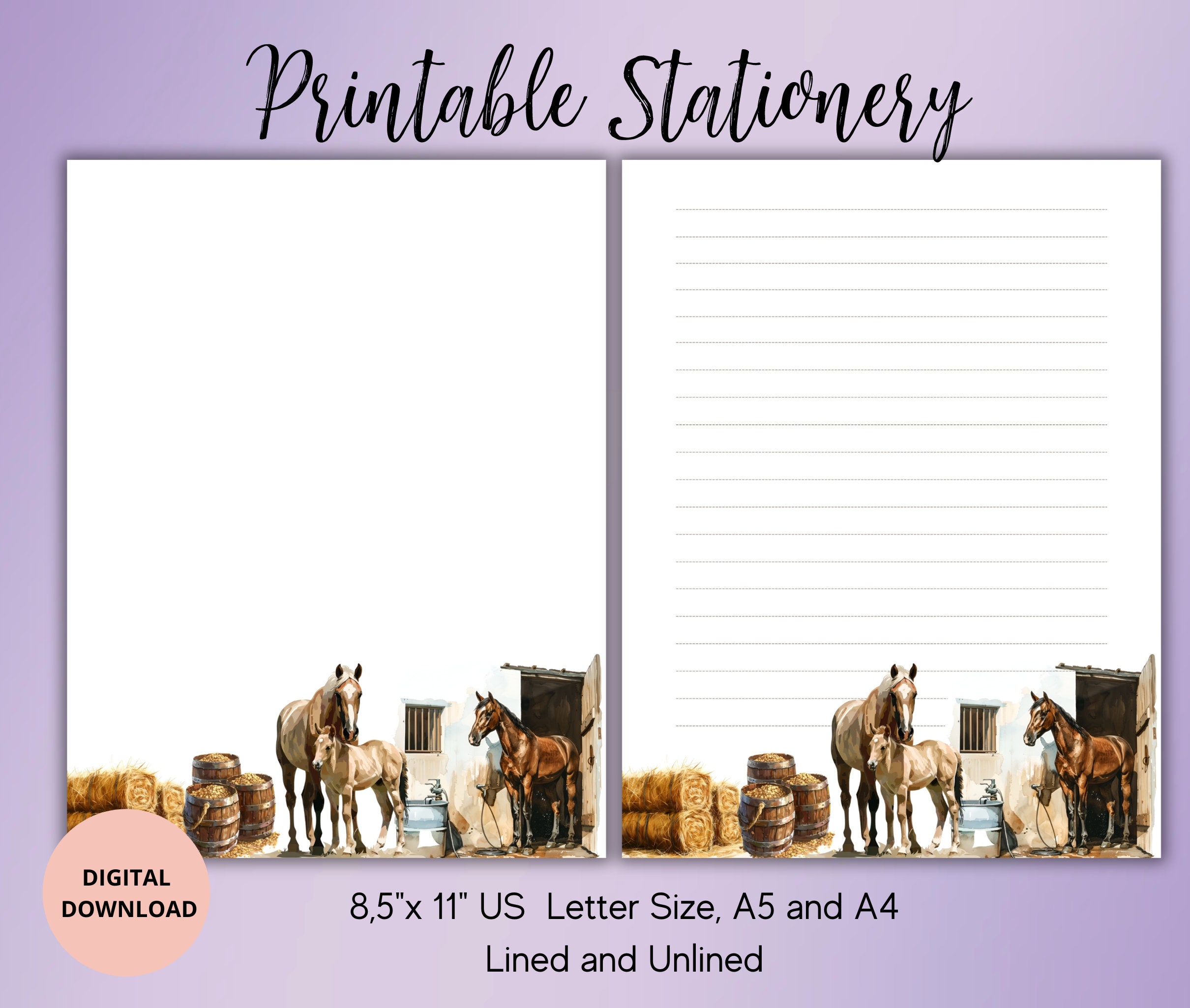 Horses in the Stable Printable Stationery-cute Horse Writing Printable ...