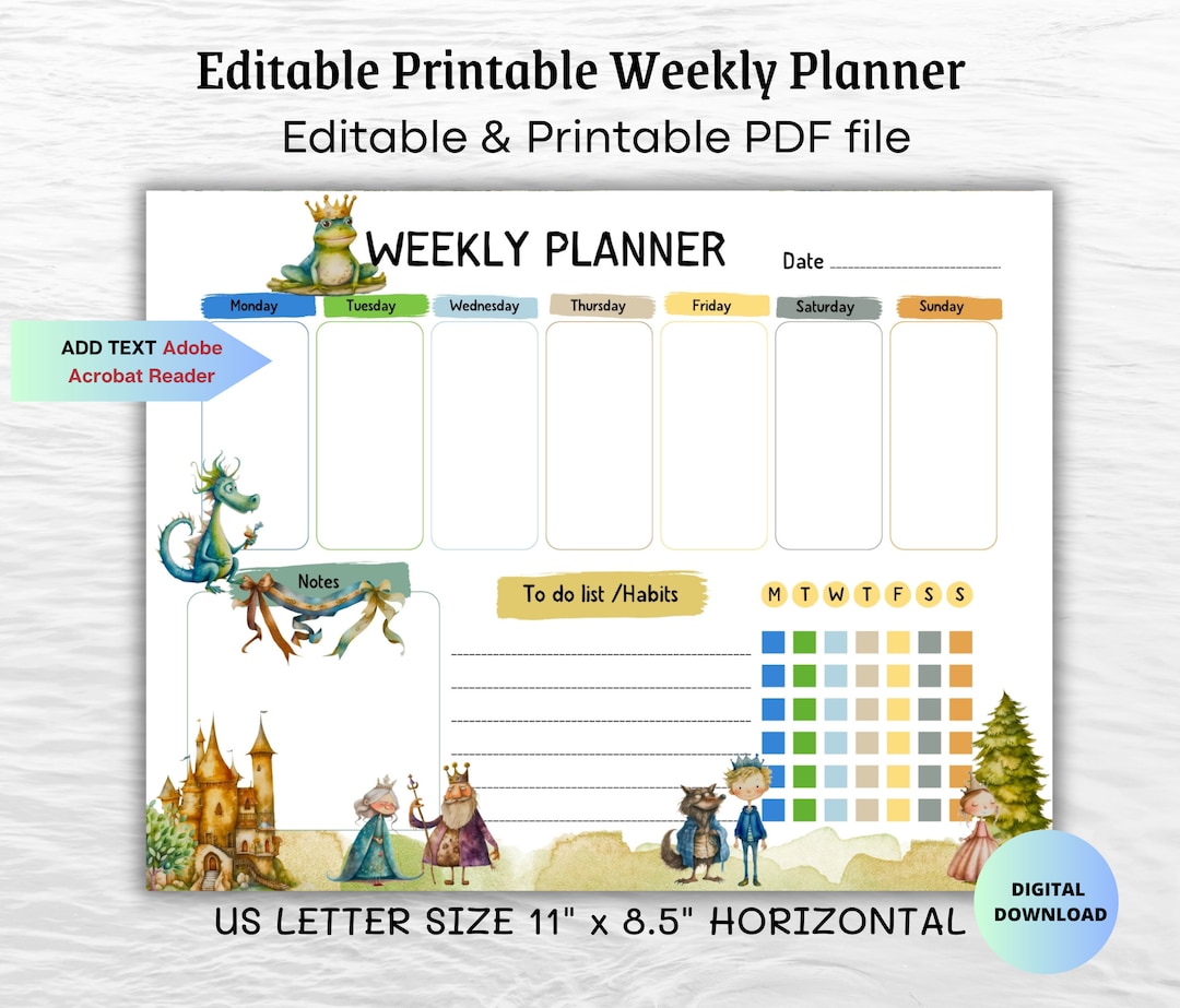 Kids Weekly Planner-editable Printable Weekly Planner-fairy Tale ...