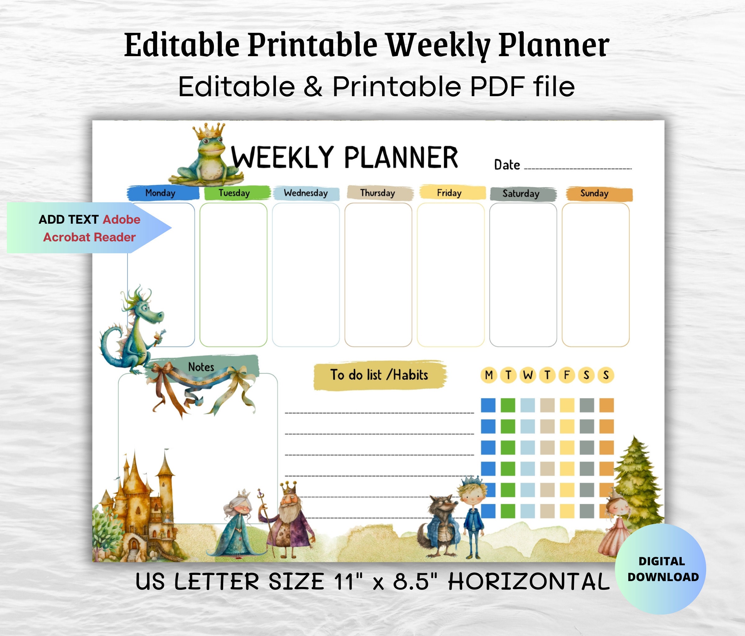 Kids Weekly Planner-editable Printable Weekly Planner-fairy Tale ...