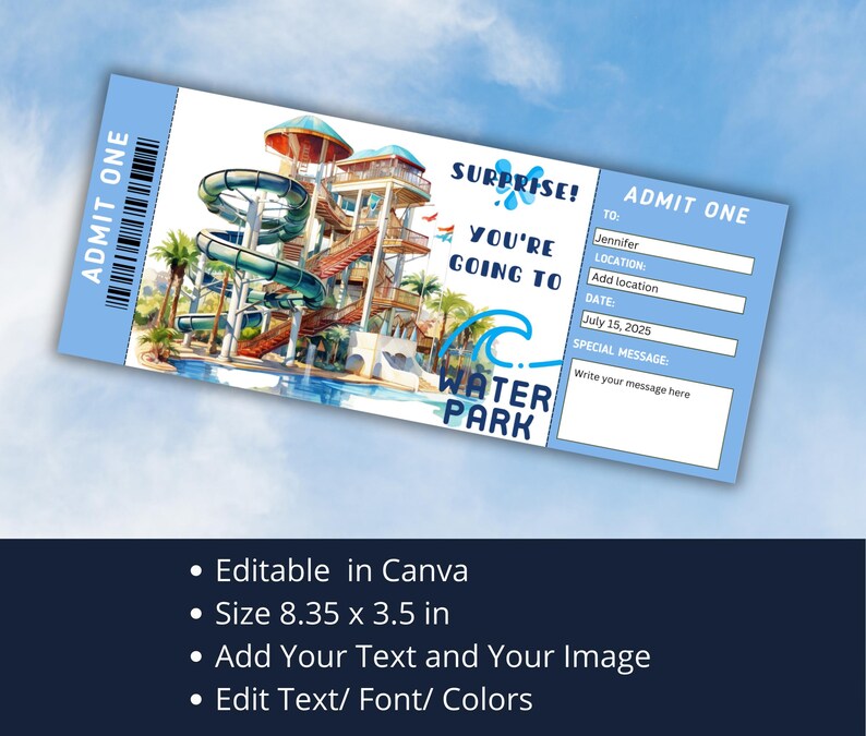Editable Water Park Surprise Ticket-water Park Gift Certificate ...