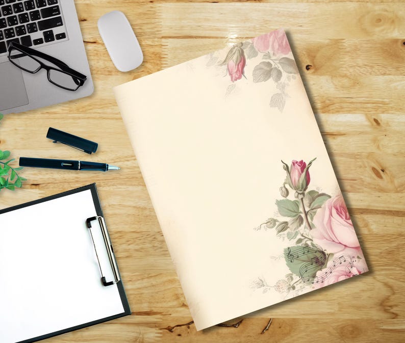 Vintage Paper With Roses Printable Stationery Set-flower Writing Paper ...