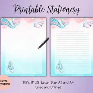 Printable Mermaid Letter Writing Paper Set,mermaid Stationery,marine ...
