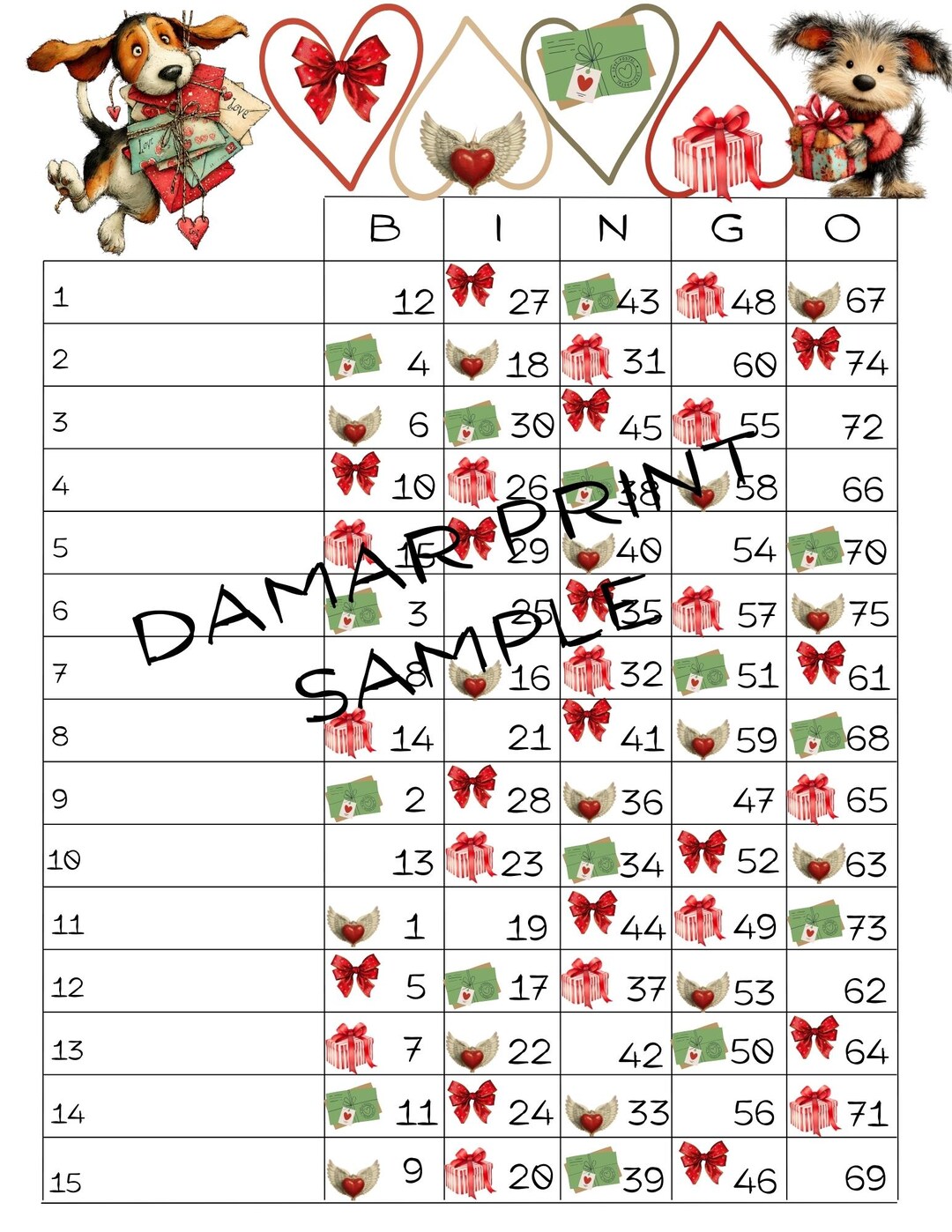 Valentine Dogs Printable Bingo Boards-instant Download -valentine's Day ...