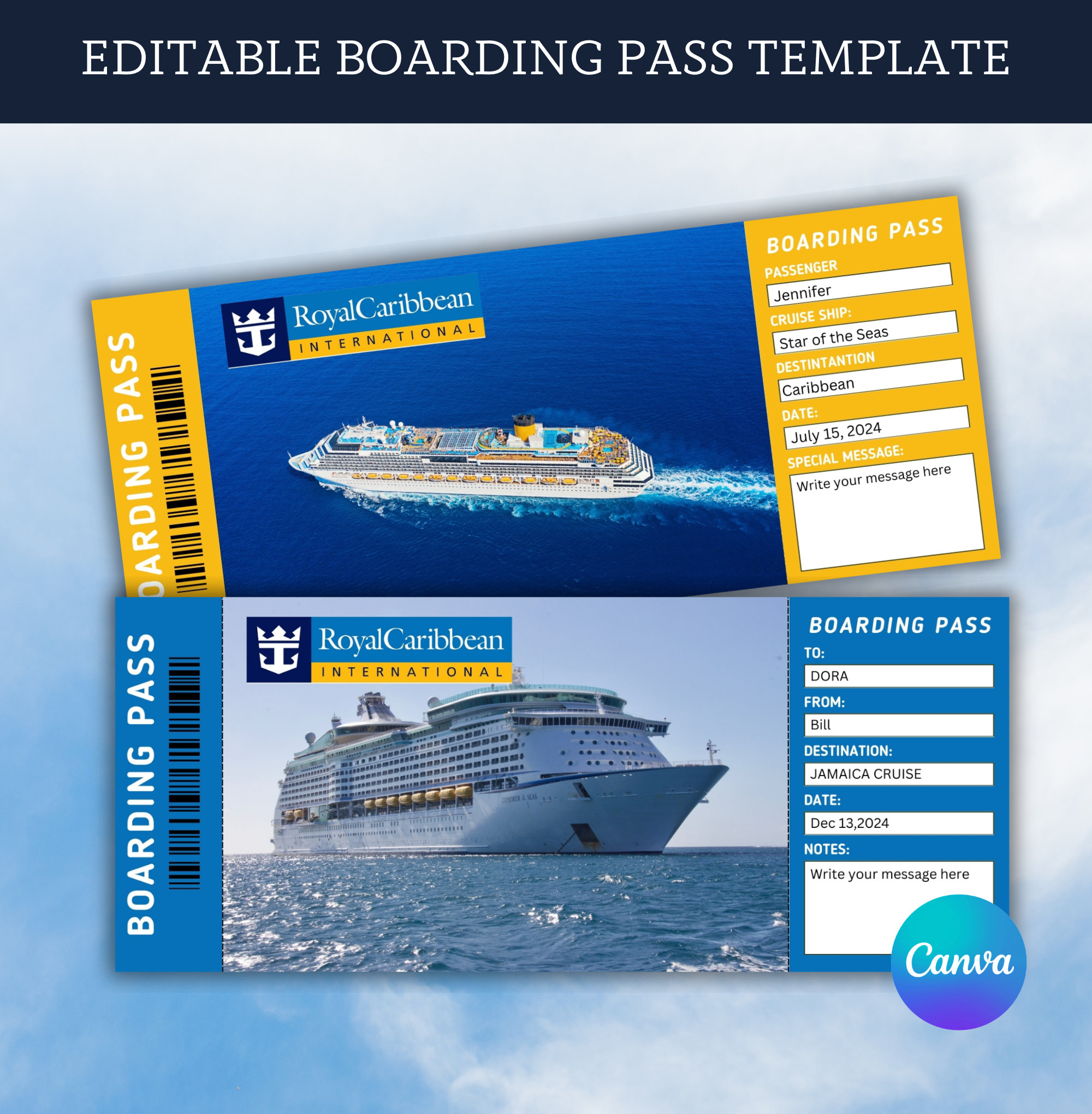 Editable Royal Caribbean Cruise Ticket-print Surprise Gift Cruise ...