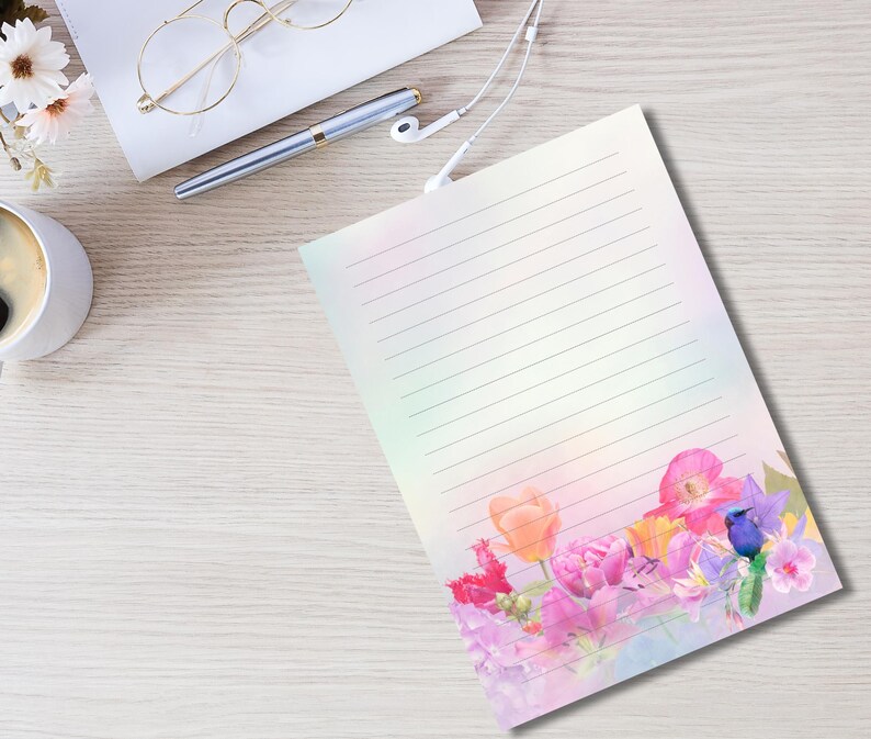 Spring Flowers With Birds Printable Stationery-tulip Writing Paper Set ...