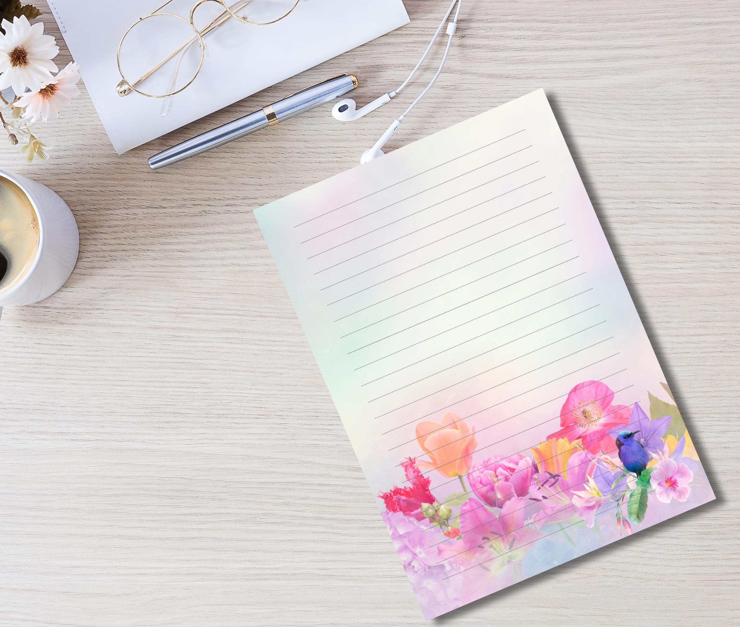 Spring Flowers With Birds Printable Stationery-tulip Writing Paper Set ...