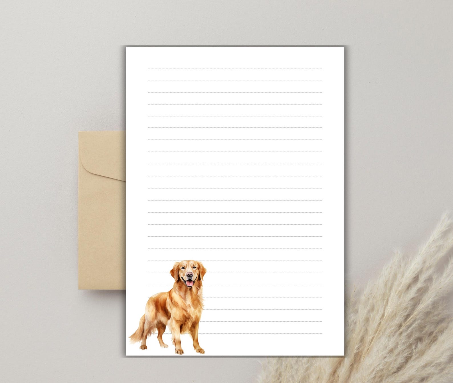 Golden Retriever Printable Stationery-dog Writing Paper Lined Unlined ...