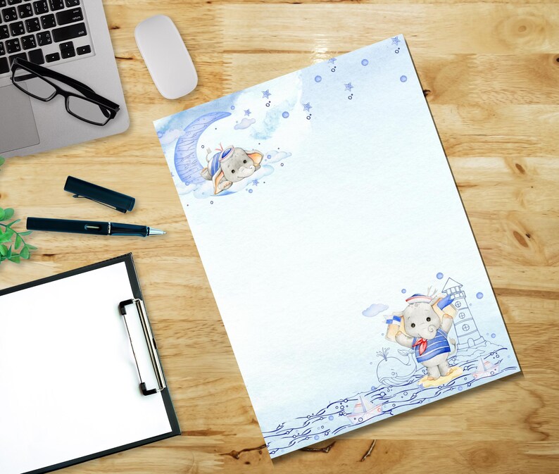 Elephant Printable Stationery-kids Stationary-animal Writing Paper Set ...