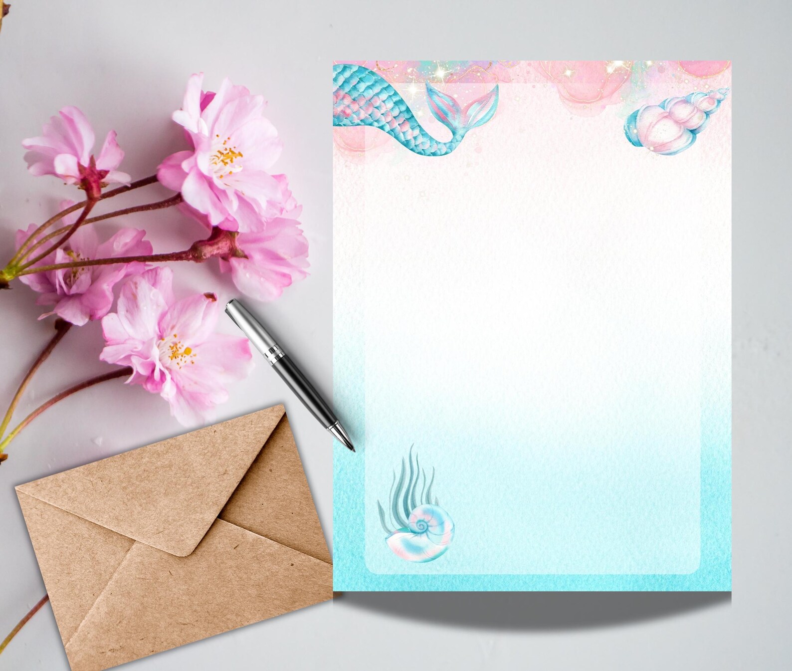 Printable Mermaid Letter Writing Paper Set,mermaid Stationery,marine ...