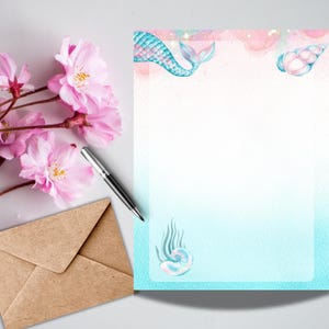 Printable Mermaid Letter Writing Paper Set,mermaid Stationery,marine ...