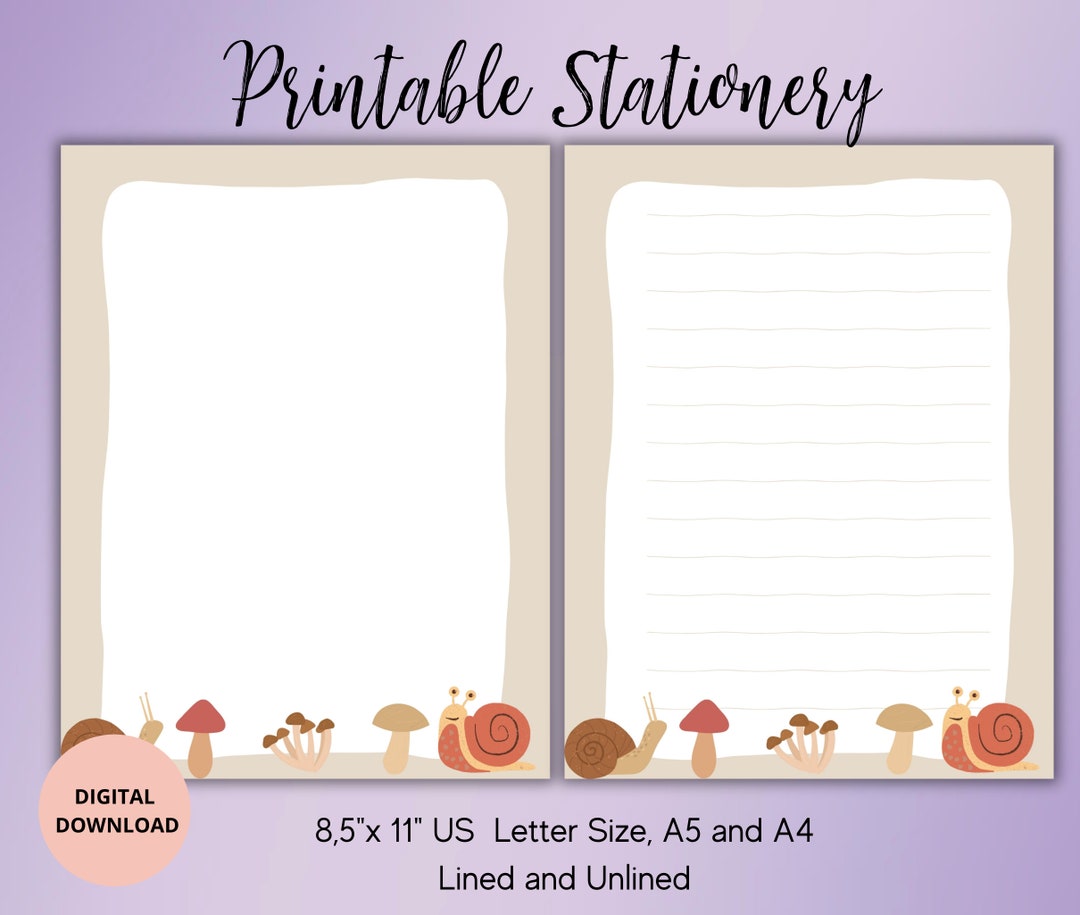 Snail Mail Stationery-snail With Mushrooms Printable Stationery-digital ...