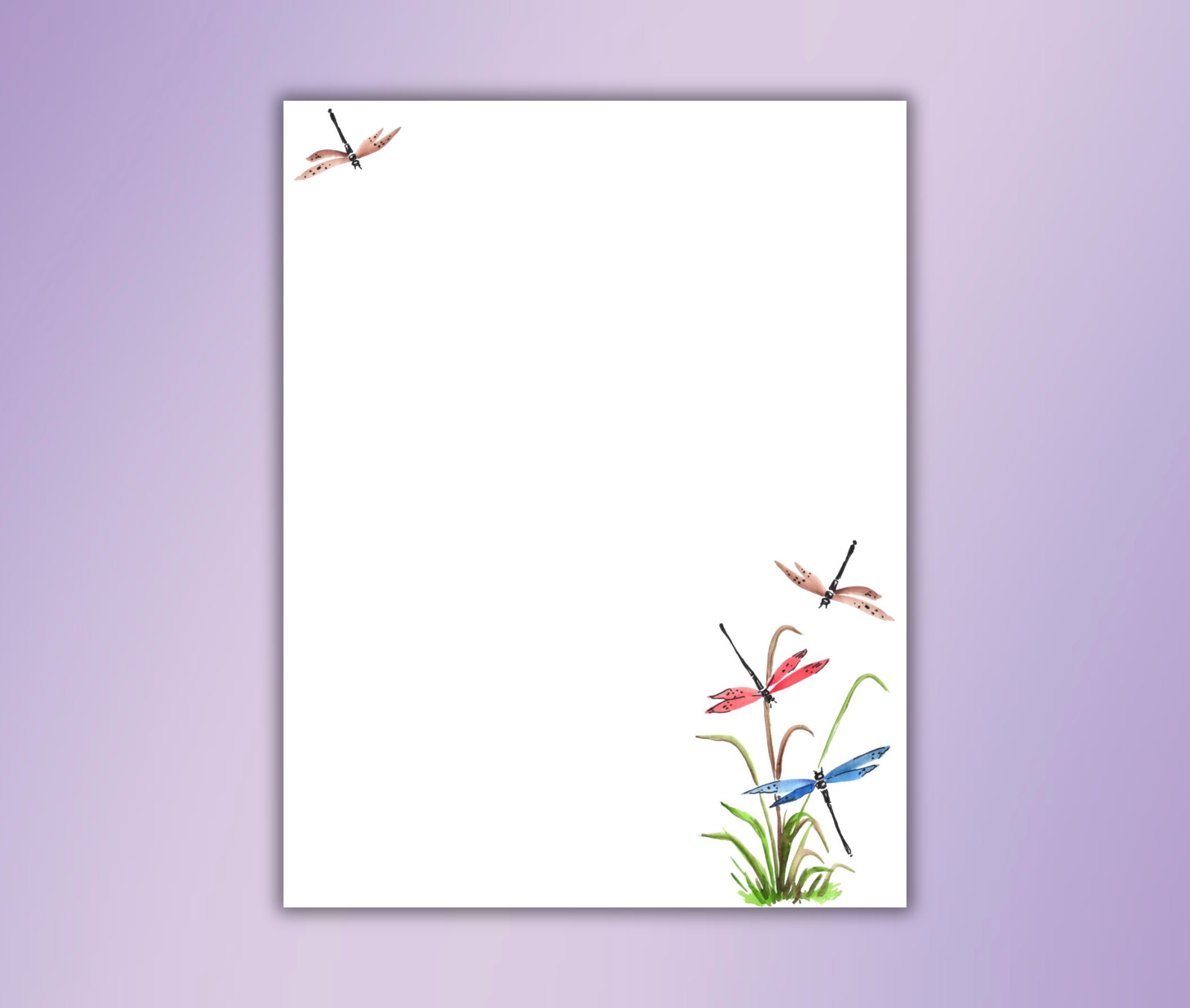 Dragonfly Printable Stationery Cute Notepaper-floral Printable ...