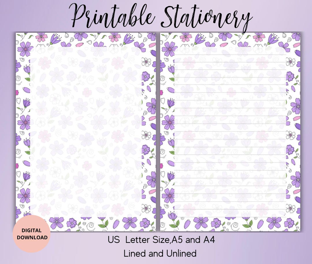 Flower Printable Stationery-flower Writing Paper Lined Unlined A5/A4/US ...