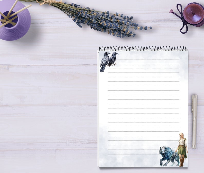 Girl With Wolf Printable Stationery Writing Paper Set A4/A5/US Letter ...