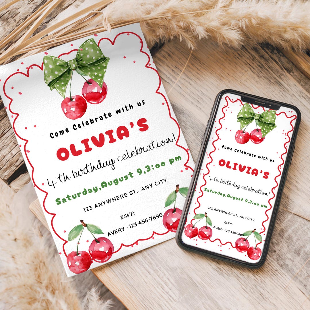 Cherry Birthday Invitation-cherry Birthday-birthday Invitation Template ...