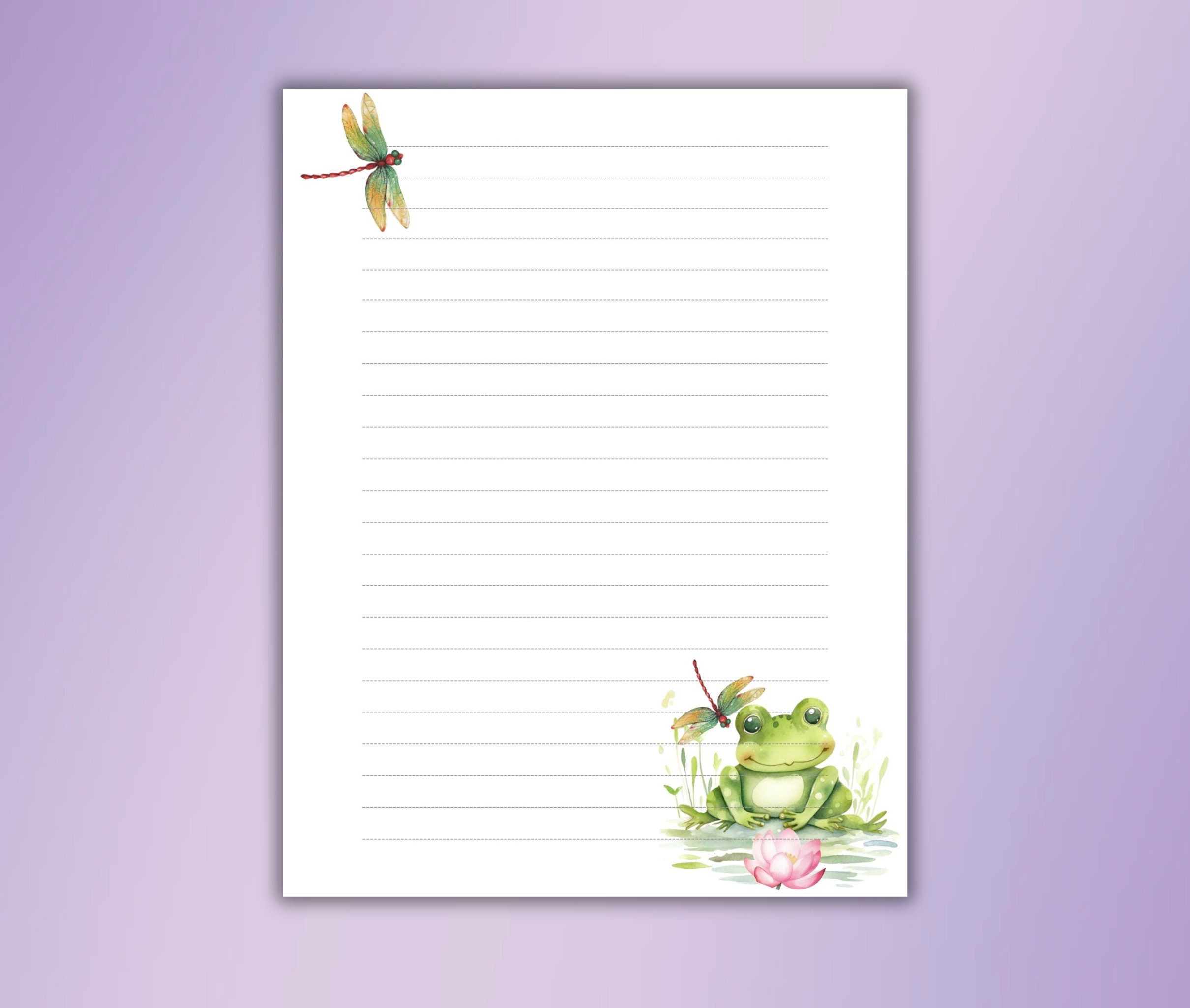 Frog Printable Stationery-frog Stationary Set-cute Animal Digital ...
