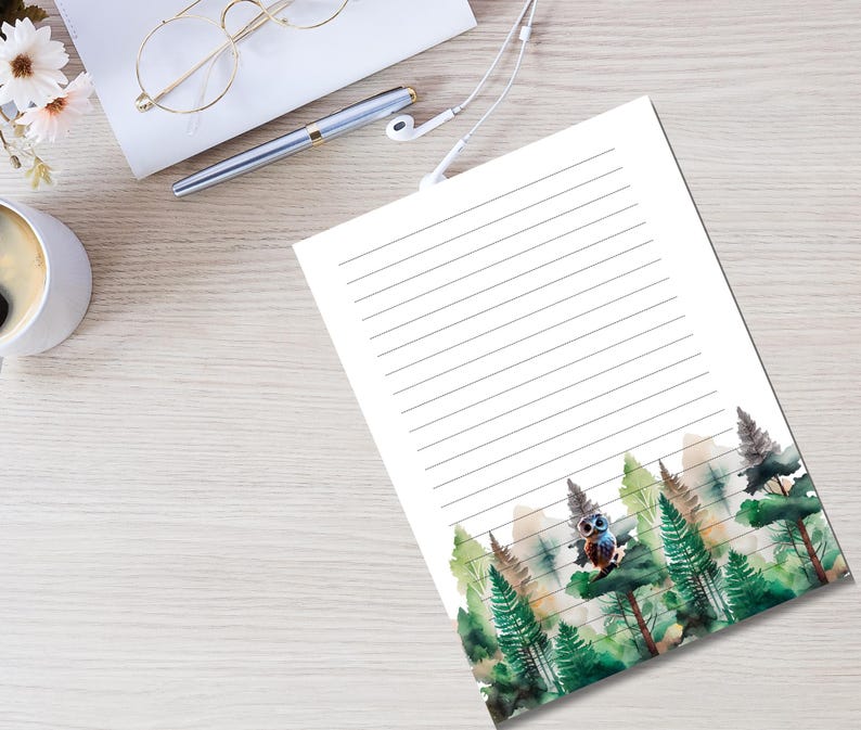 Forest Printable Stationary-trees Writing Paper,watercolor Digital ...