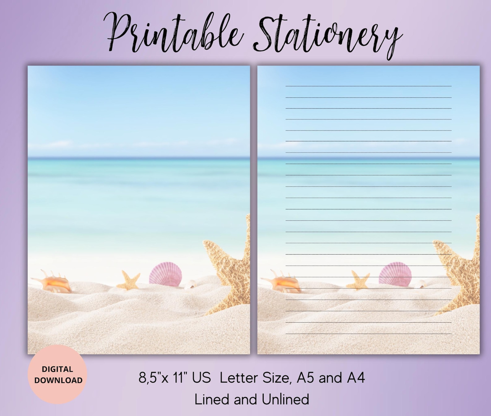 Beach Printable Stationery Digital Download,printable Writing Paper ...