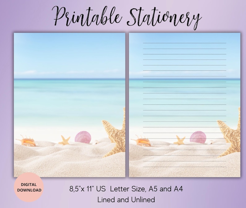 Beach Printable Stationery Digital Download,printable Writing Paper ...