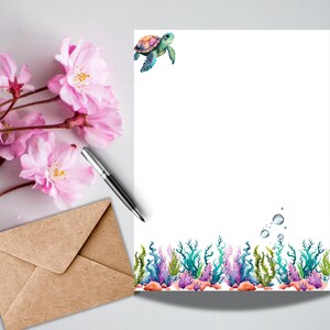 Turtle Sea Writing Set ,marine Printable Stationery,watercolor Writing ...