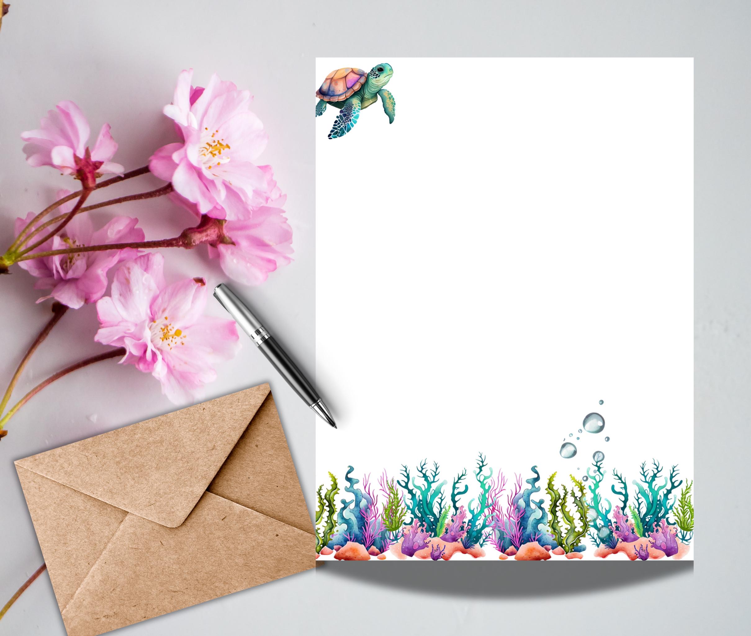 Turtle Sea Writing Set ,marine Printable Stationery,watercolor Writing ...