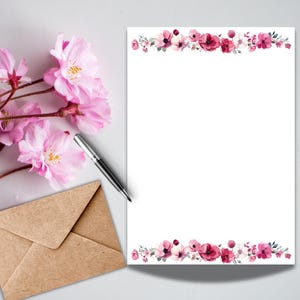Flower Printable Stationery-watercolor Flower Stationary-digital ...