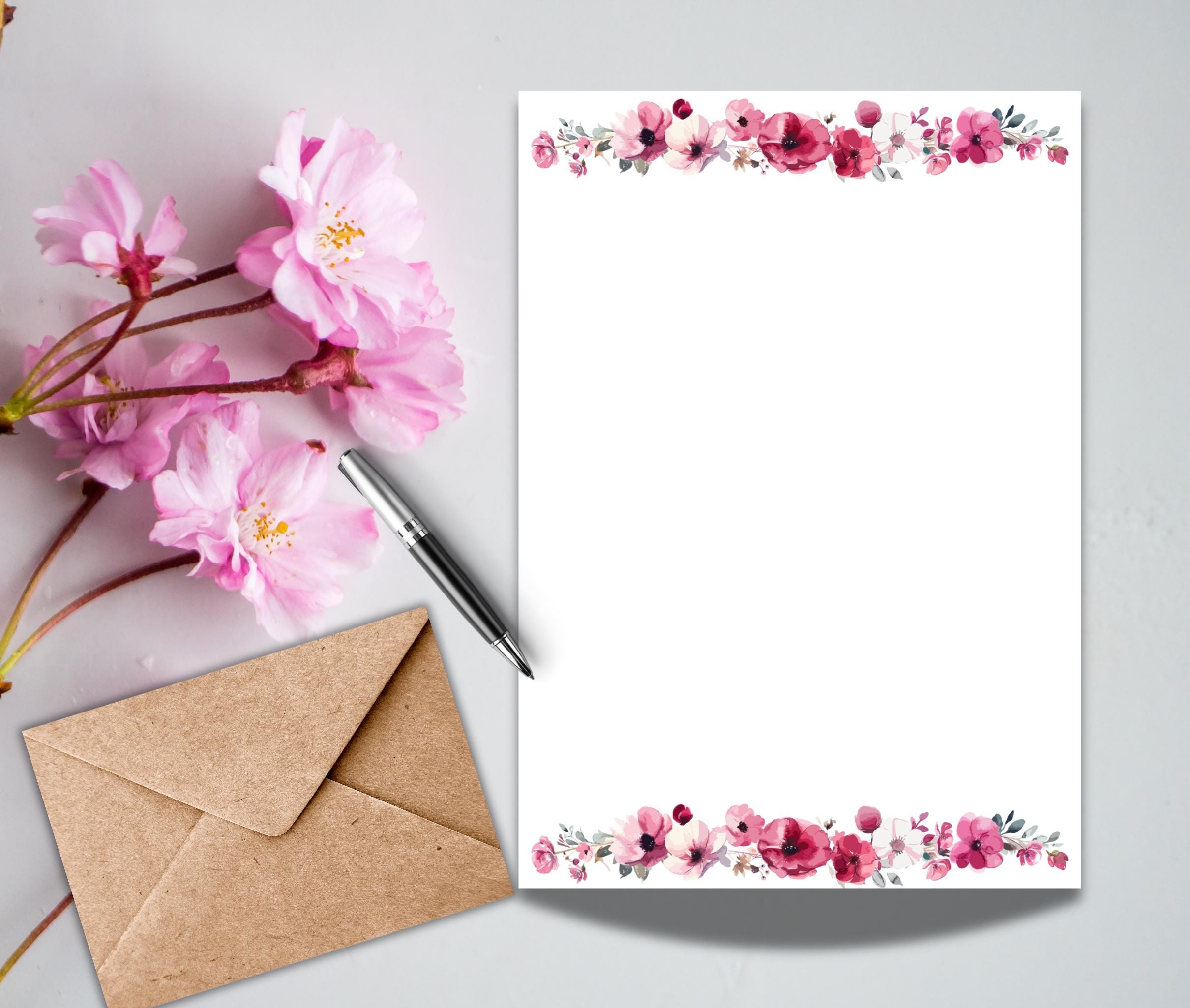 Flower Printable Stationery-watercolor Flower Stationary-digital ...