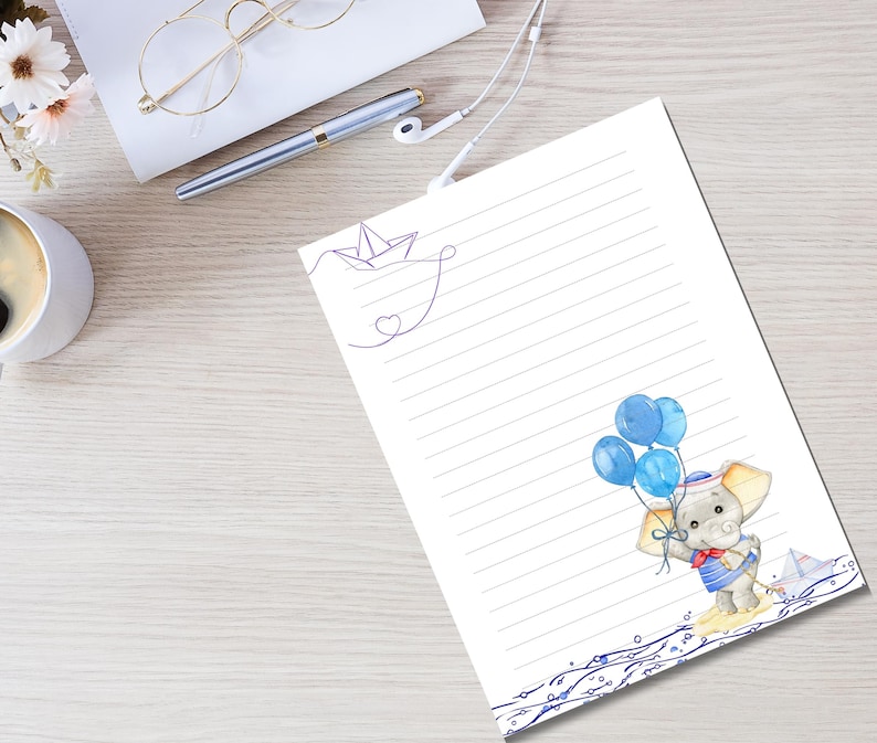 Elephant Printable Stationery Kids Stationary Animal Writing Paper Set ...