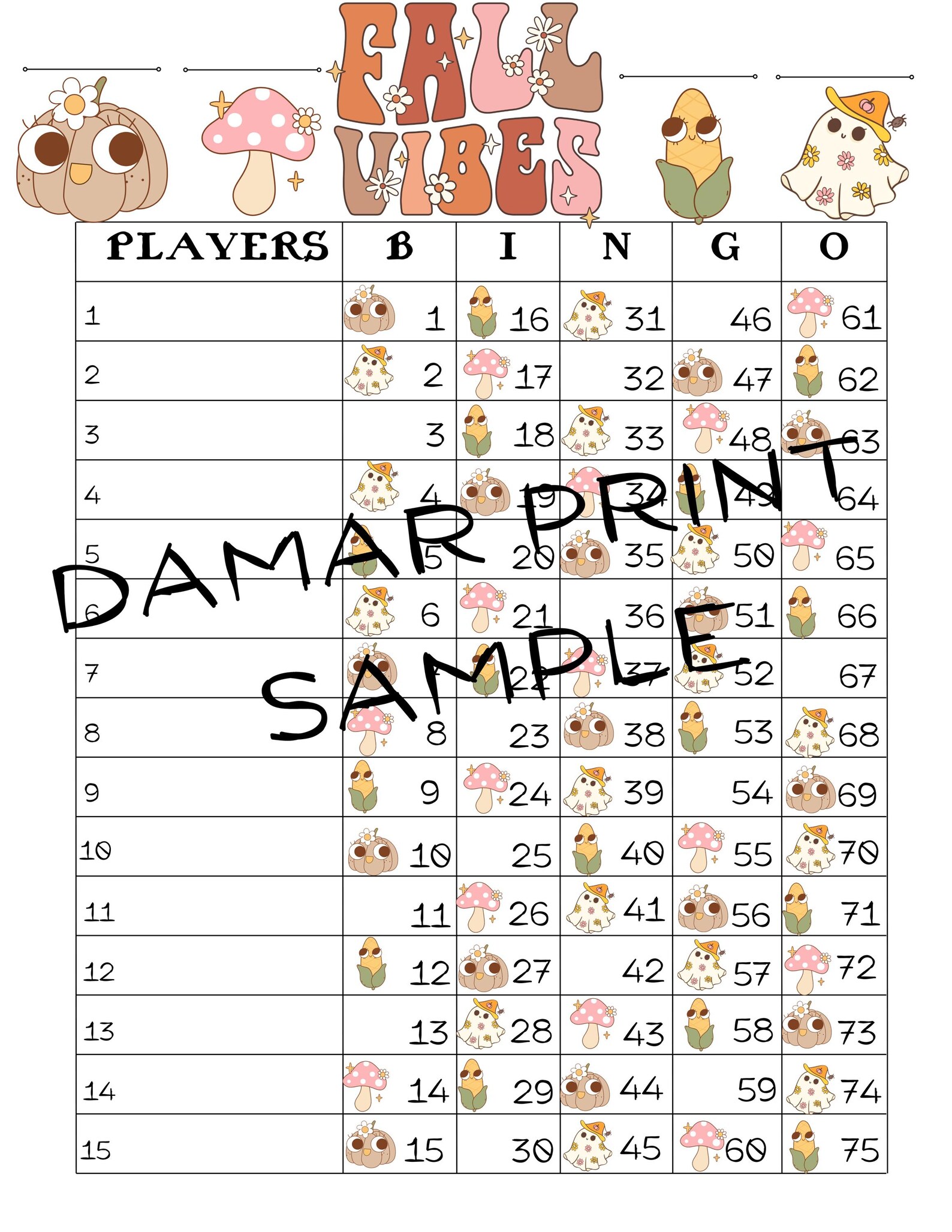 Fall Vibes Bingo Boards - Instant Download -printable Bingo Boards - 1 ...