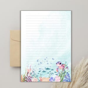 Sea Turtle Printable Stationery-marine Writing Paper Unlined Lined A5 ...