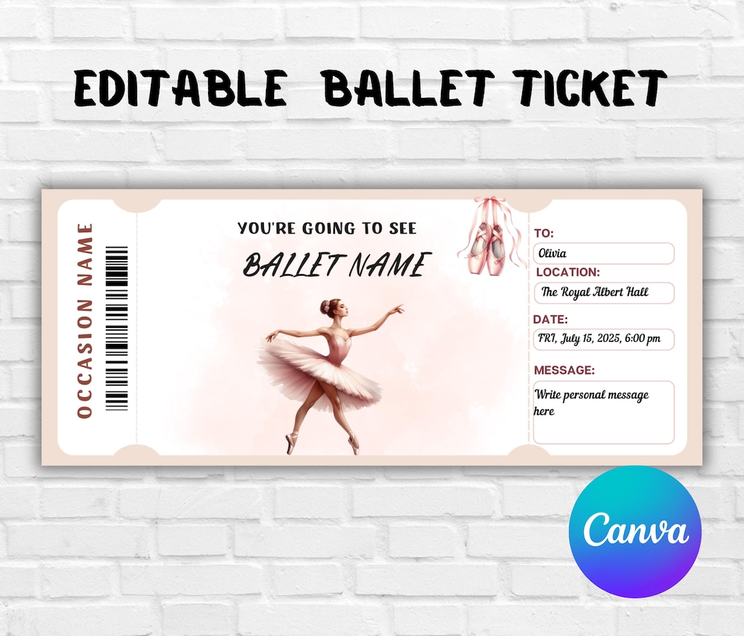 Personalized Ballet Surprise Ticket-ballet Ticket Editable Template ...