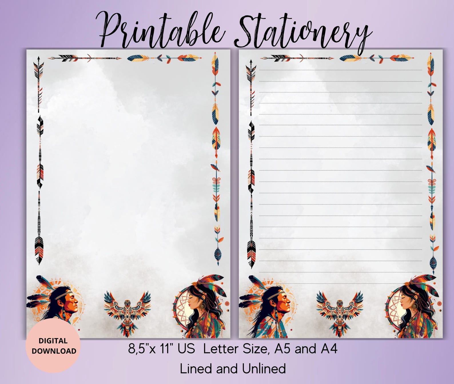 Indian Native Americans Printable Stationery Set-writing Paper Set A5 ...