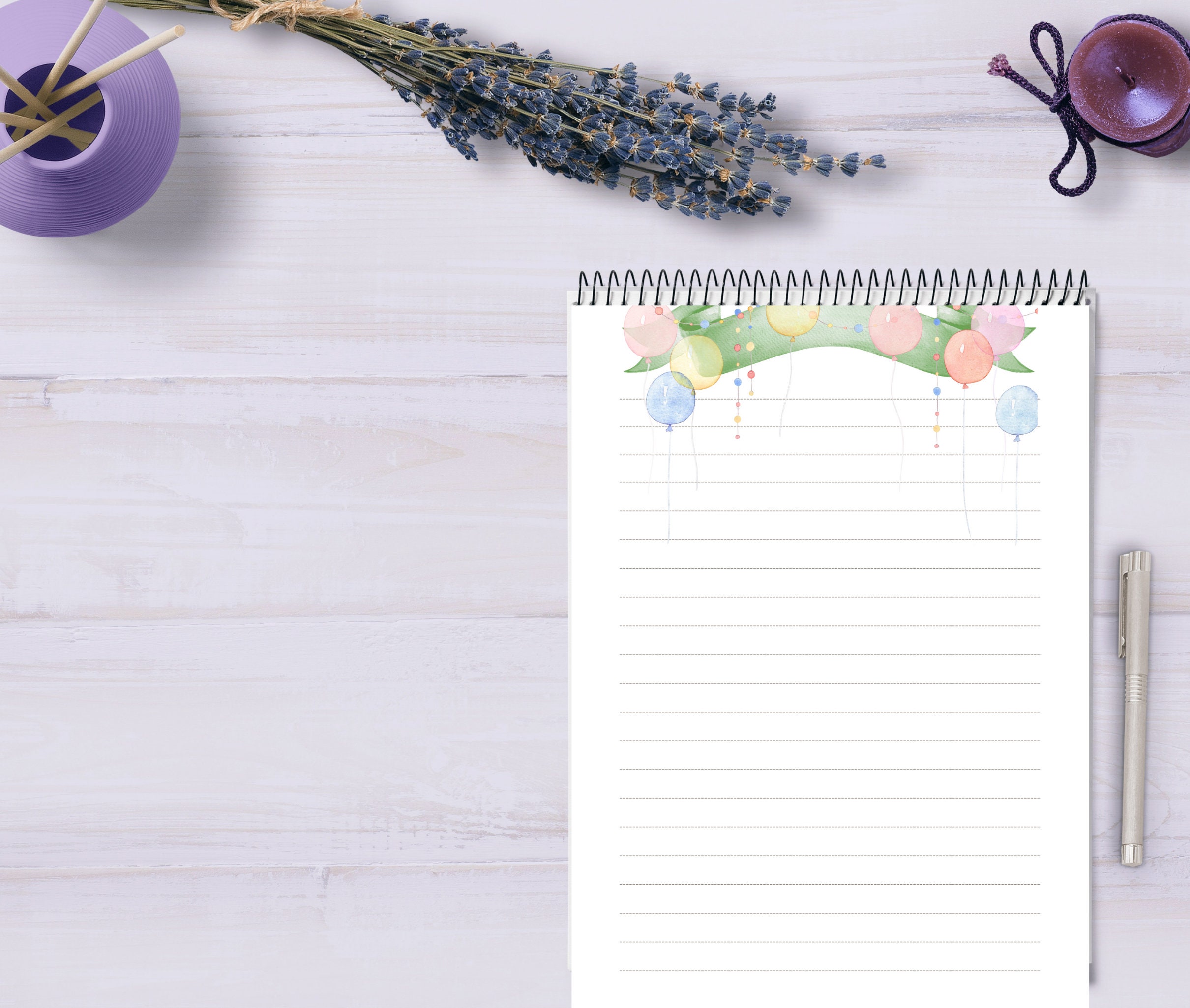 Watercolor Balloons Printable Stationery-birthday Stationery Set ...