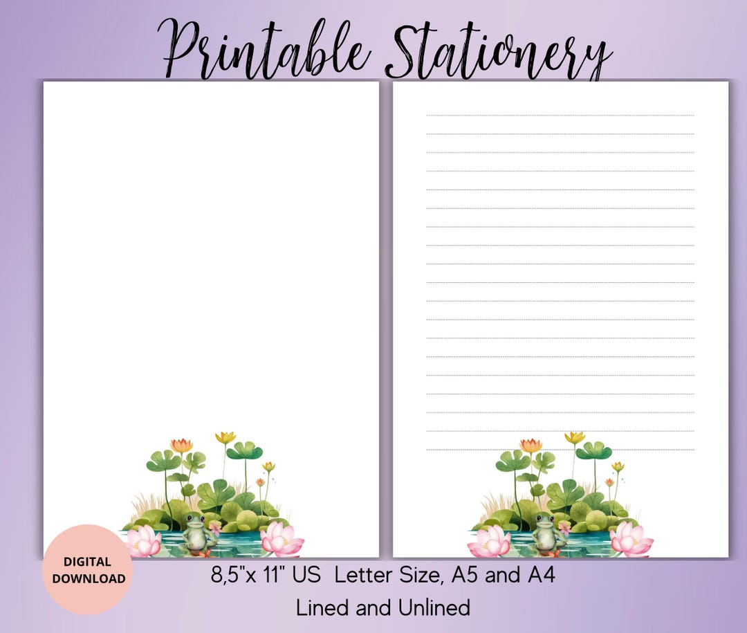 Cute Frog Stationery,frog Stationary Set,printable Stationary,cute ...