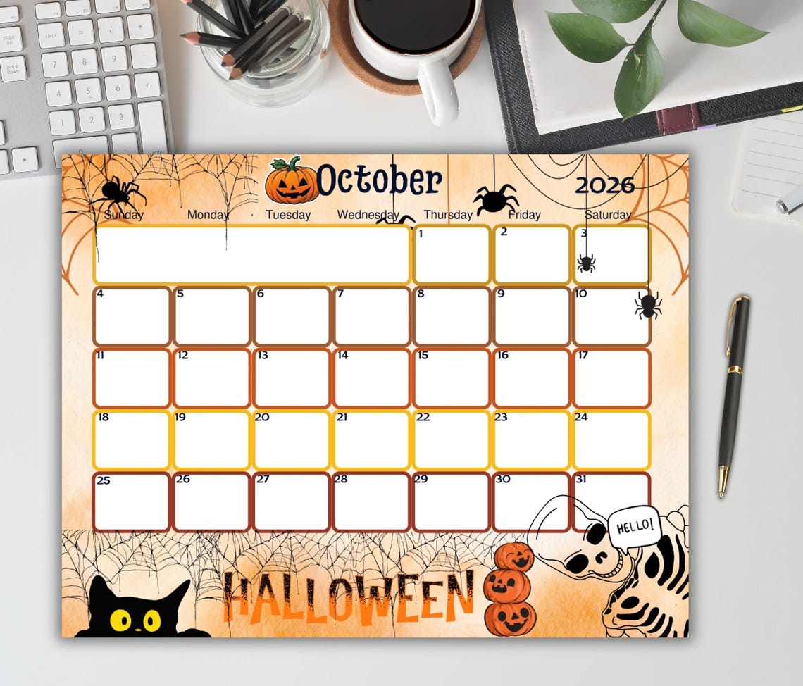 Editable Printable October 2026 Calendar-cute Spooky Halloween 2026 ...
