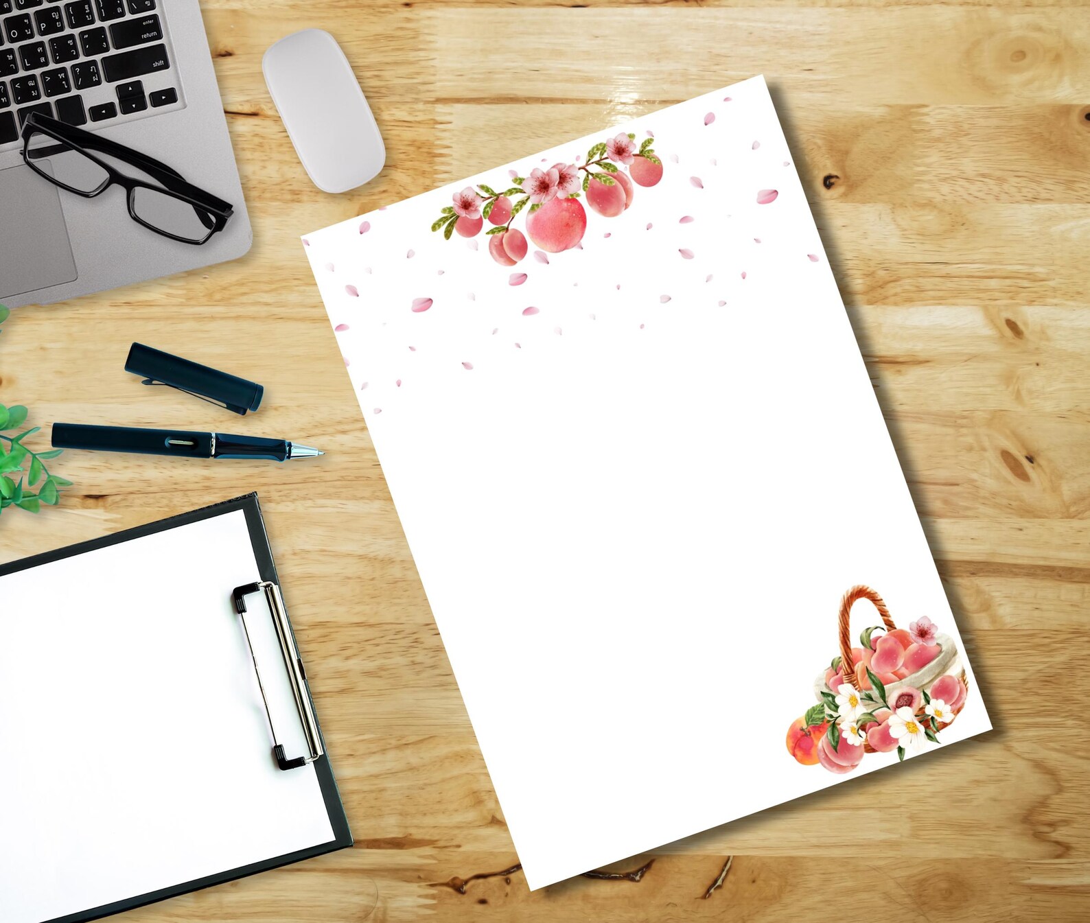 Peach Fruit Printable Stationery-fruit Writing Paper Set Unlined Lined ...