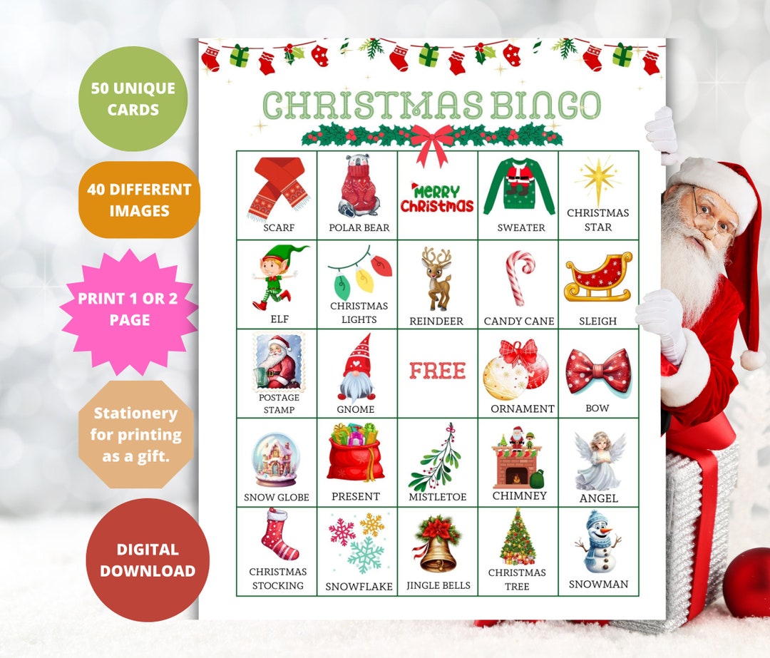 Christmas Printable 50 Unique Bingo Cards Classroom Game,winter Bingo ...
