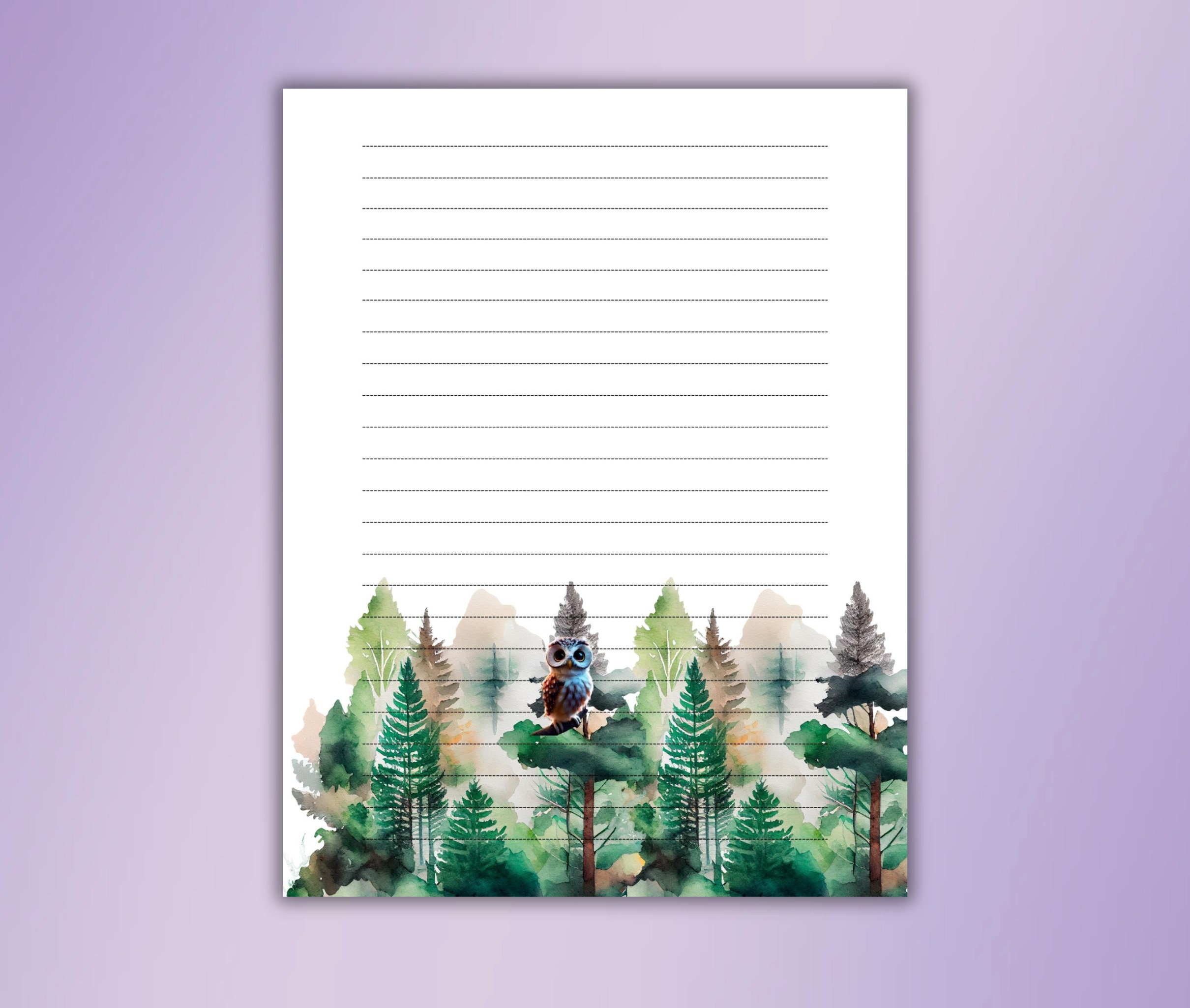 Forest Printable Stationary-trees Writing Paper,watercolor Digital ...