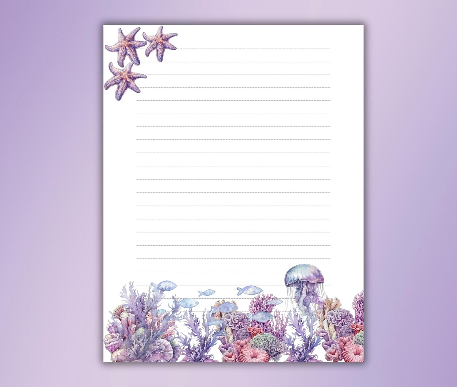Sea Marine Printable Stationery-watercolor Ocean Writing Set A4/A5/US ...