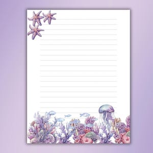 Sea Marine Printable Stationery-watercolor Ocean Writing Set A4/A5/US Letter Lined Unlined ...