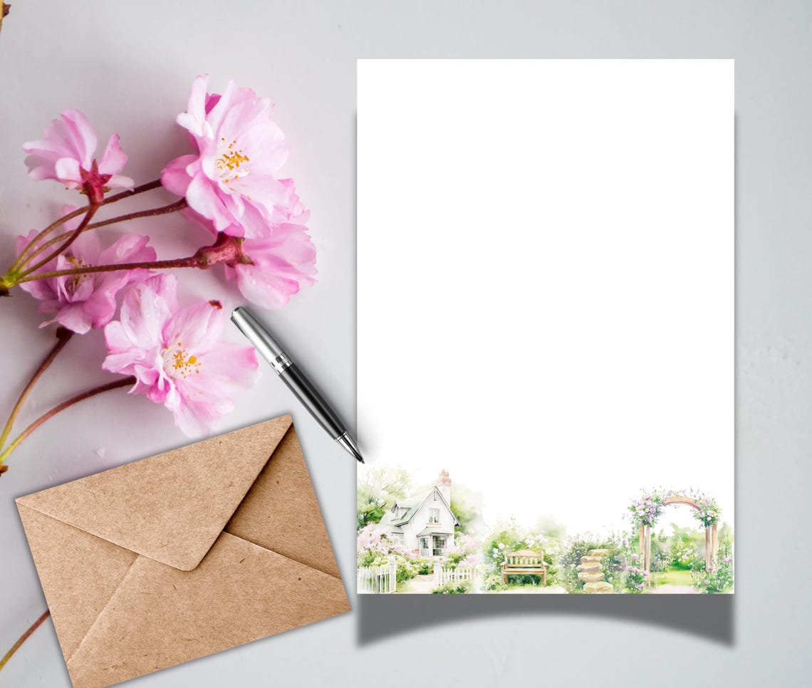Summer Landscape Printable Stationery-cottage Writing Paper Lined ...