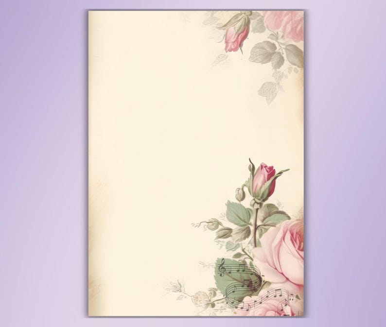 Vintage Paper With Roses Printable Stationery Set-flower Writing Paper ...