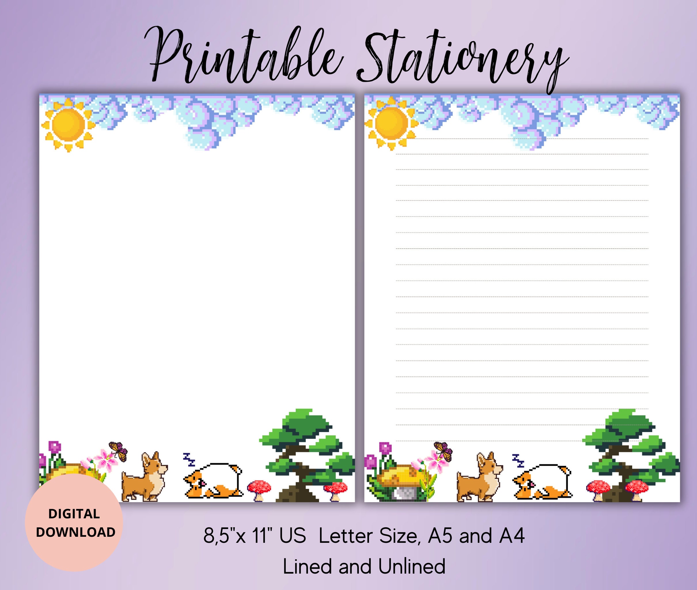Pixel Style Printable Stationery-cute Animal Stationery-stationary Set ...