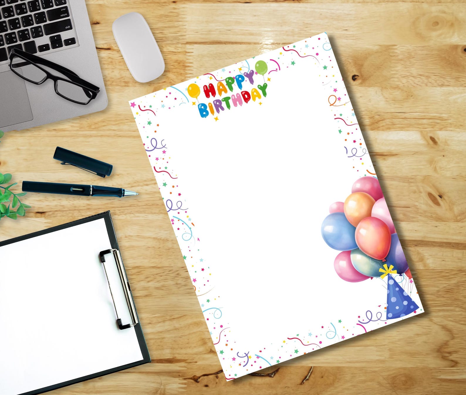 Happy Birthday Printable Stationery-birthday Writing Paper Unlined ...