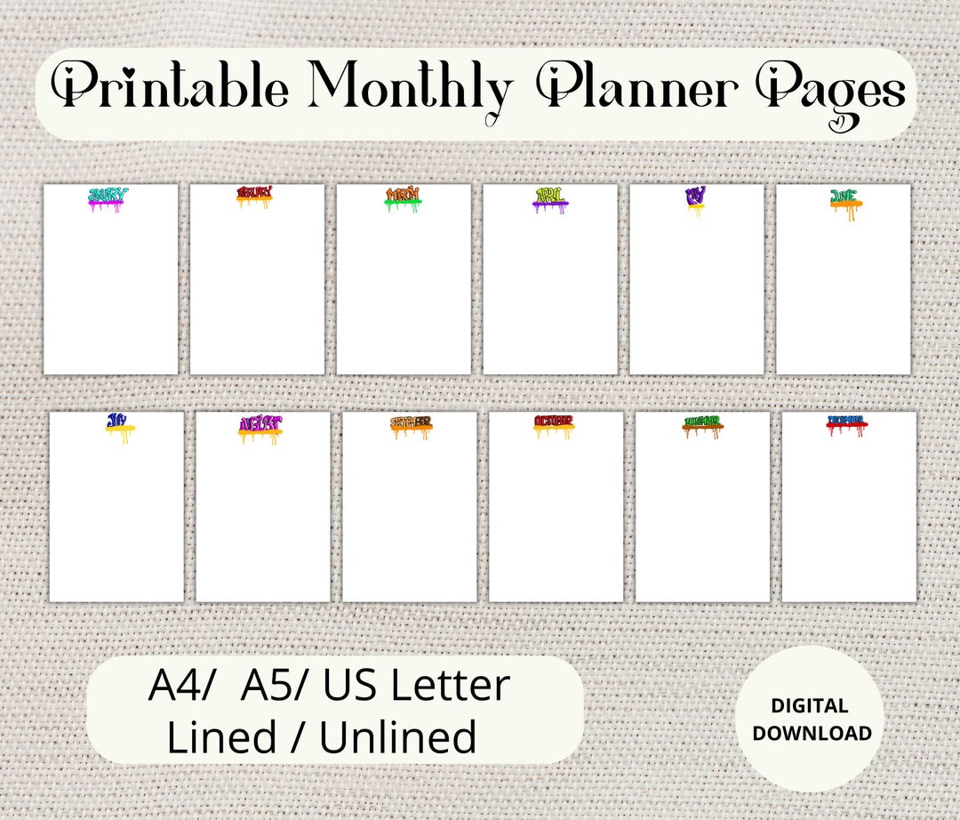 Graffiti Monthly Planner Inserts-graffiti Planner Insert-printable ...