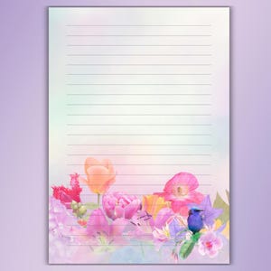 Spring Flowers With Birds Printable Stationery-tulip Writing Paper Set ...